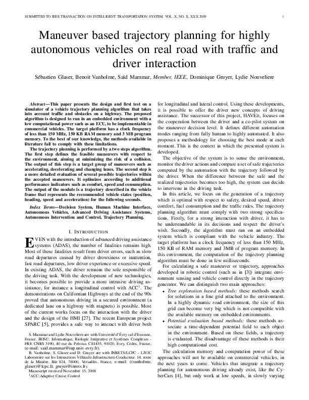 (PDF) Maneuver-Based Trajectory Planning for Highly Autonomous Vehicles ...