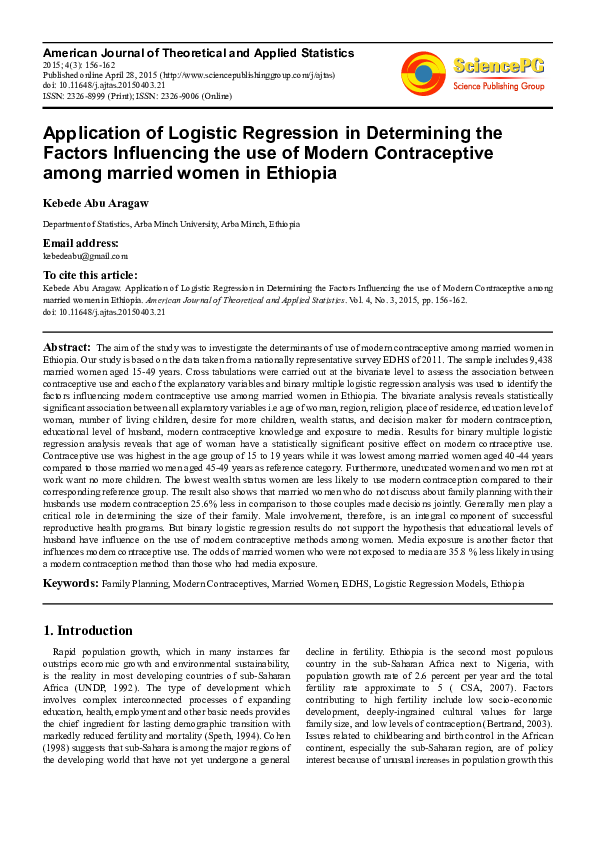 (PDF) Application of Logistic Regression in Determining the Factors Influencing the use of ...