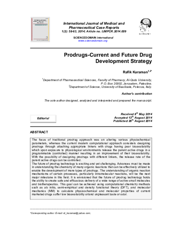 (PDF) Prodrugs-Curent and Future Drug Development Strategy