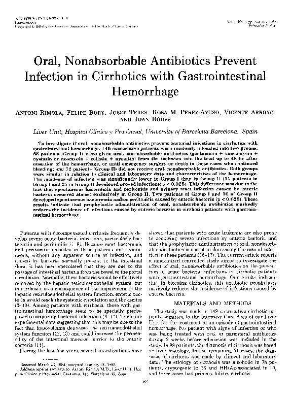 (PDF) Oral, nonabsorbable antibiotics prevent infection in cirrhotics ...