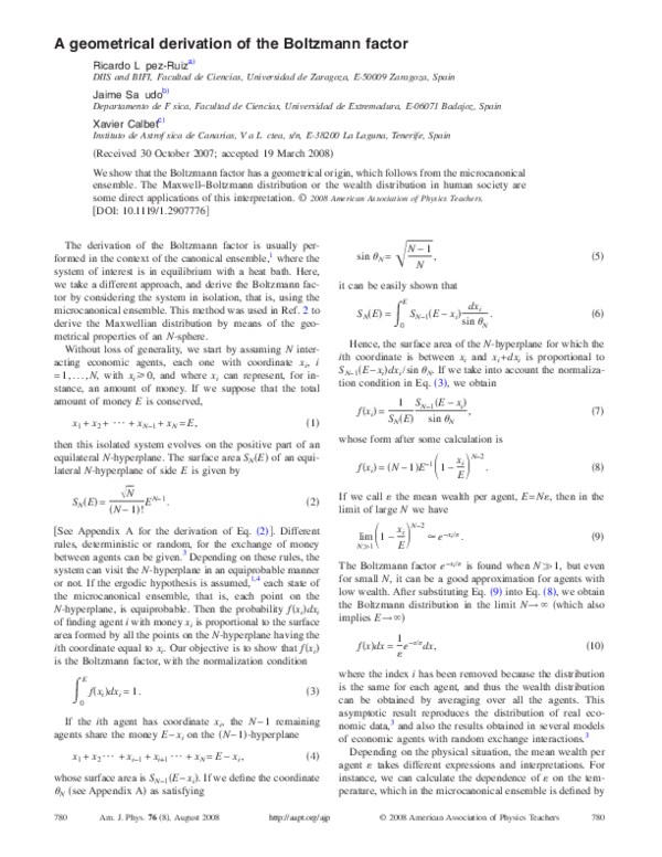 (PDF) A geometrical derivation of the Boltzmann factor