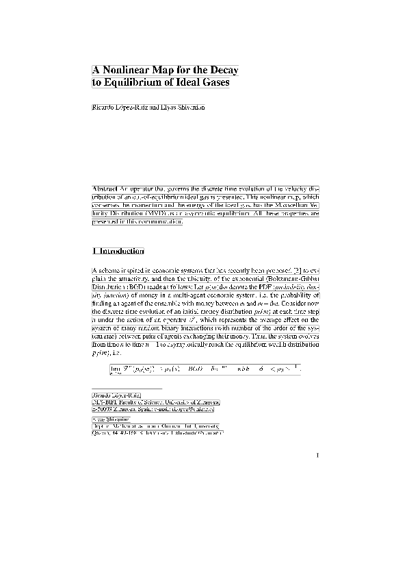 (PDF) A Nonlinear Map for the Decay to Equilibrium of Ideal Gases