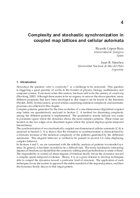 Pdf Complexity And Stochastic Synchronization In Coupled Map Lattices