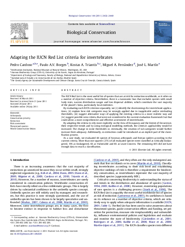 (PDF) Adapting the IUCN Red List criteria for invertebrates