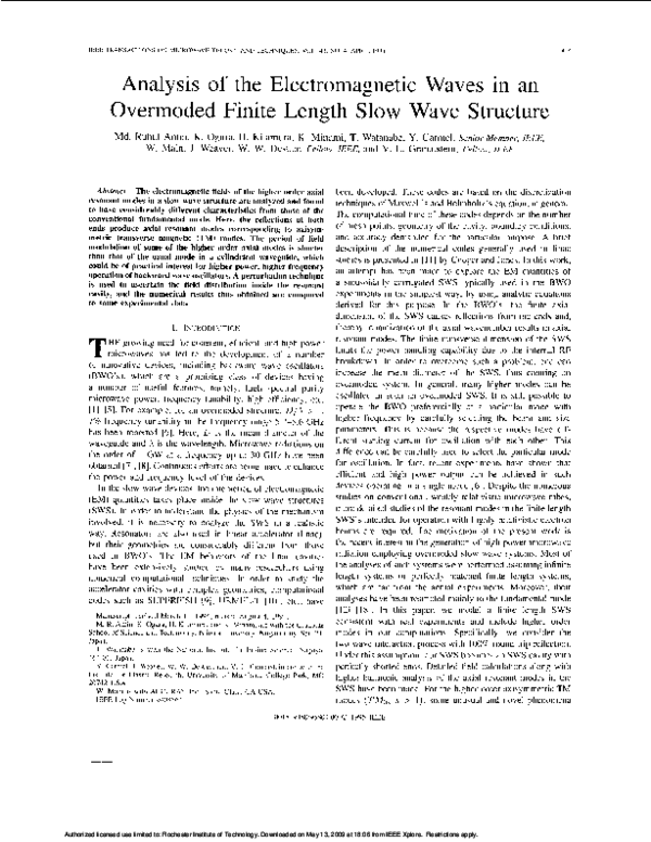 (PDF) Analysis of the electromagnetic waves in an overmoded finite length slow wave structure