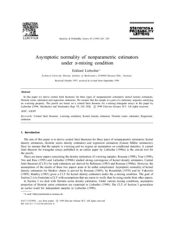 (PDF) Asymptotic normality of nonparametric estimators under α-mixing condition