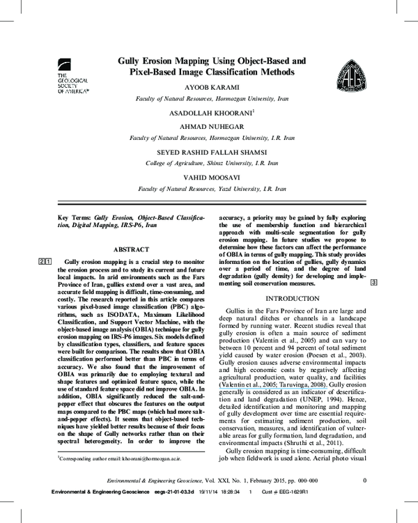 Pdf Gully Erosion Mapping Using Object Based And Pixel Based Image Classification Methods