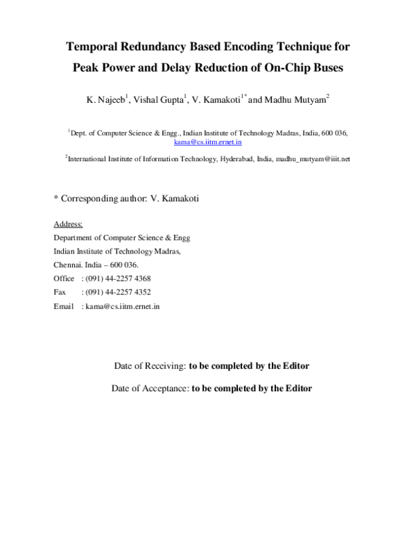 (PDF) Temporal Redundancy Based Encoding Technique for Peak Power and Delay Reduction of On-Chip ...