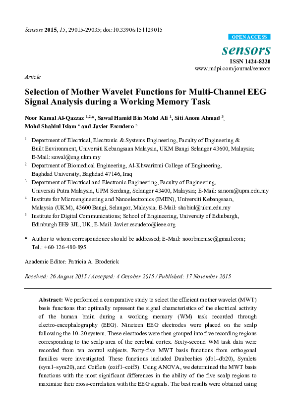 (PDF) Selection of Mother Wavelet Functions for Multi-Channel EEG Signal Analysis during a ...