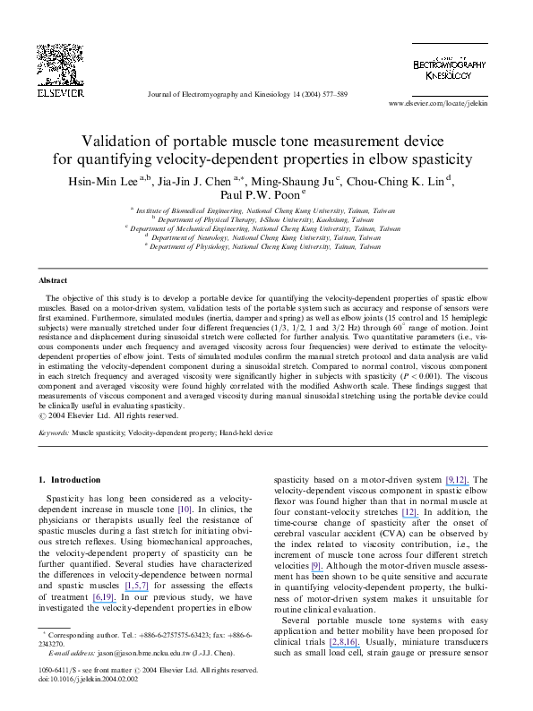(PDF) Validation of portable muscle tone measurement device for ...