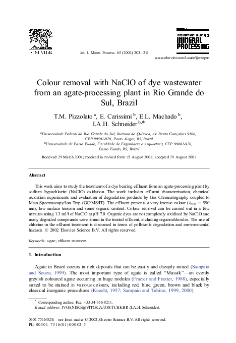 (PDF) Colour removal with NaClO of dye wastewater from an agate ...