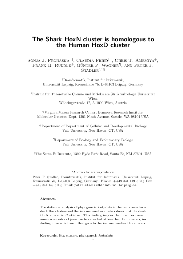 (PDF) The Shark HoxN Cluster Is Homologous to the Human HoxD Cluster