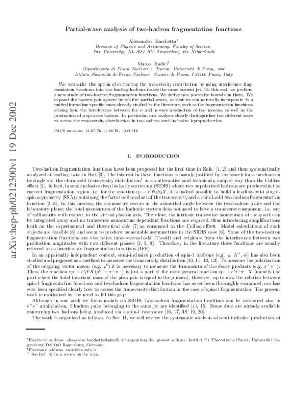 Pdf Partial Wave Analysis Of Two Hadron Fragmentation Functions