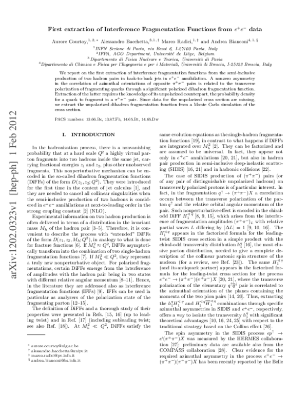 Pdf First Extraction Of Interference Fragmentation Functions From Ee