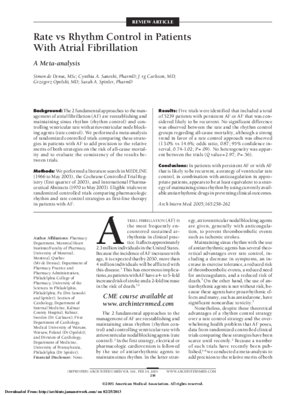 (PDF) Rhythm vs Rate Control in Atrial Fibrillation