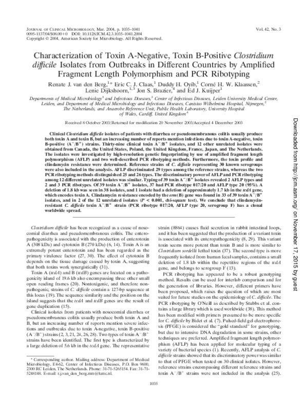 (PDF) Characterization of Toxin A-Negative, Toxin B-Positive ...