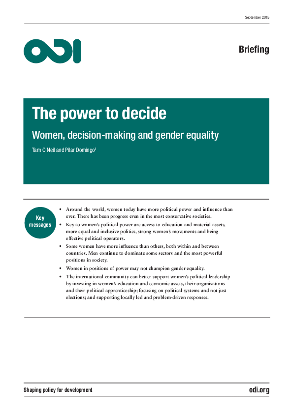 (PDF) The Power to Decide: Women, Decision-Making and Gender Equality