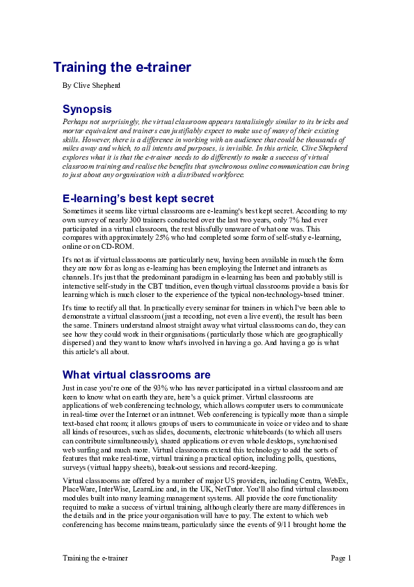 (DOC) E-Trainer Success in Virtual Classrooms