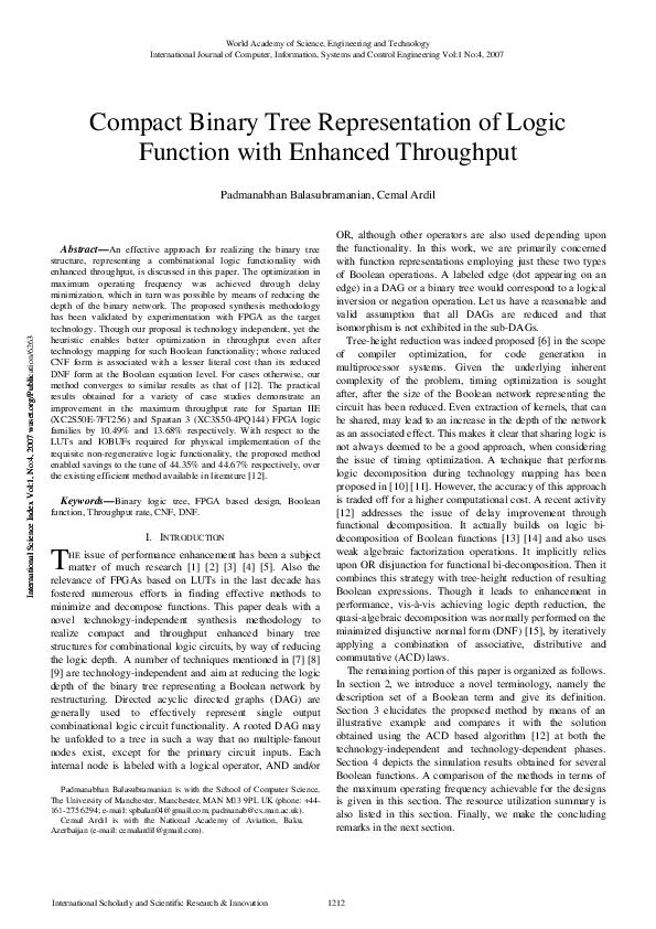 Pdf Compact Binary Tree Representation Of Logic Function For Enhanced Performance