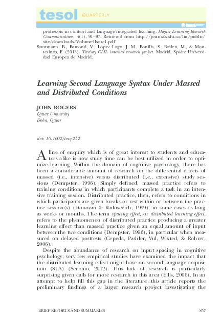 (PDF) Learning second language syntax under massed and distributed ...