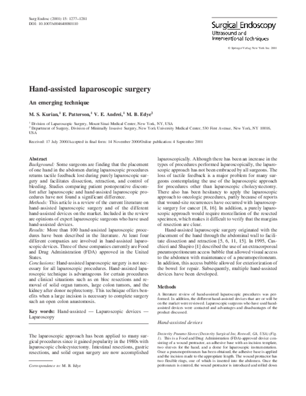 (PDF) Hand-assisted laparoscopic surgery: an emerging technique