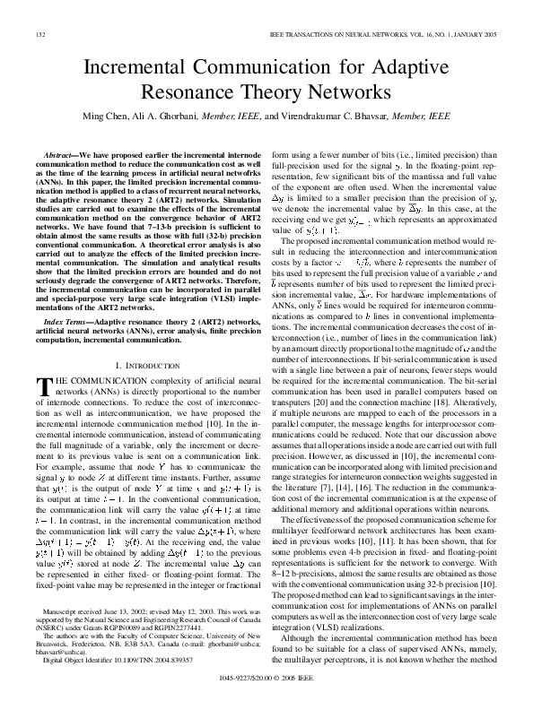 (PDF) Incremental Communication for Adaptive Resonance Theory Networks