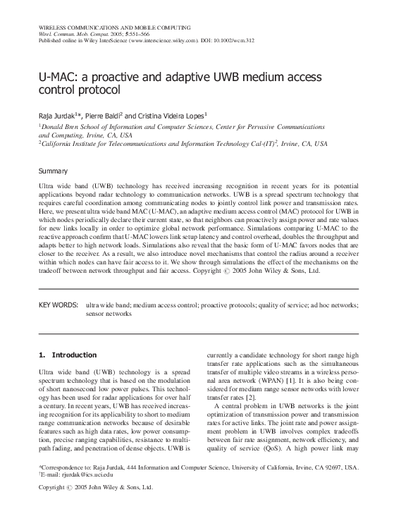 Pdf U Mac A Proactive And Adaptive Uwb Medium Access Control Protocol