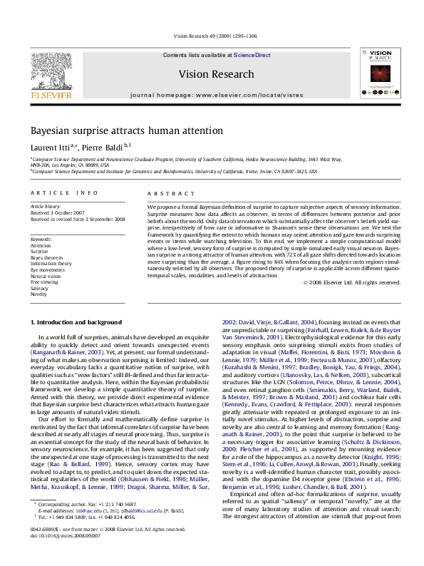 Pdf Bayesian Surprise Attracts Human Attention
