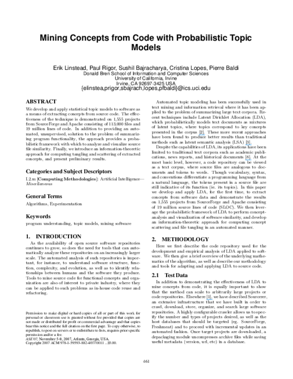 (PDF) Mining concepts from code with probabilistic topic models