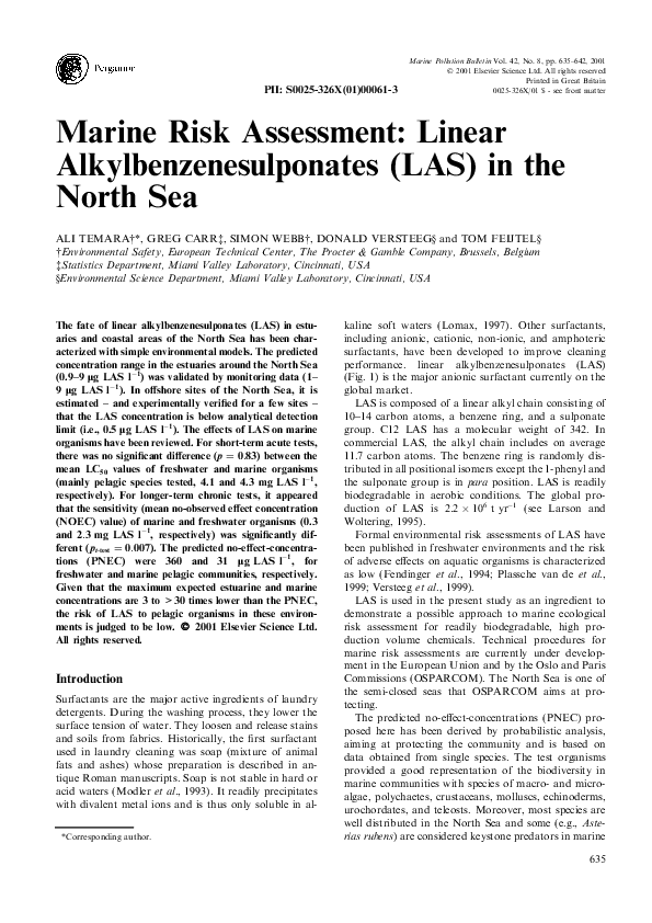 (PDF) Marine Risk Assessment: Linear Alkylbenzenesulponates (LAS) in ...