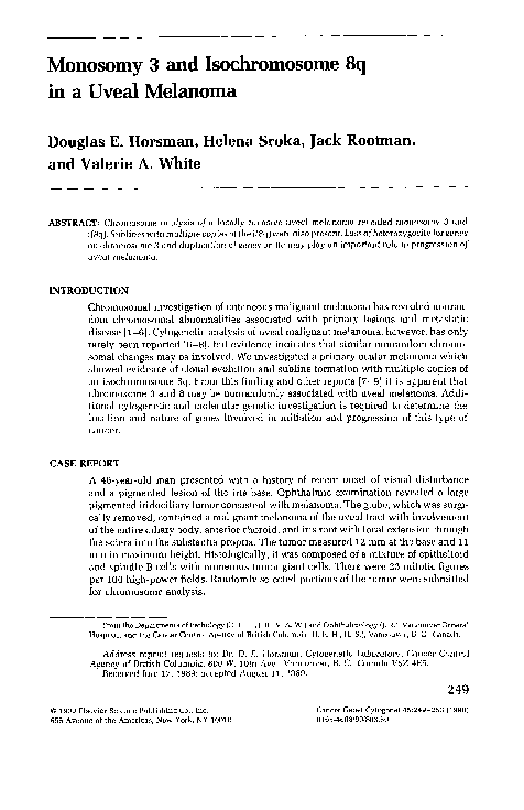 (PDF) Monosomy 3 and isochromosome 8q in a uveal melanoma