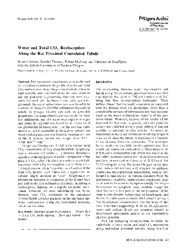 (PDF) Water and total CO2 reabsorption along the rat proximal ...