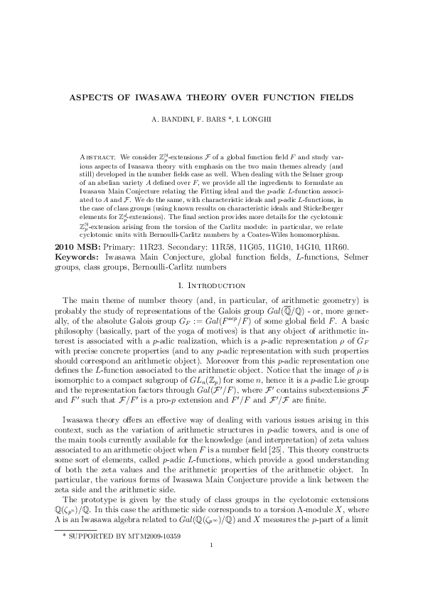 (PDF) Aspects of Iwasawa theory over function fields