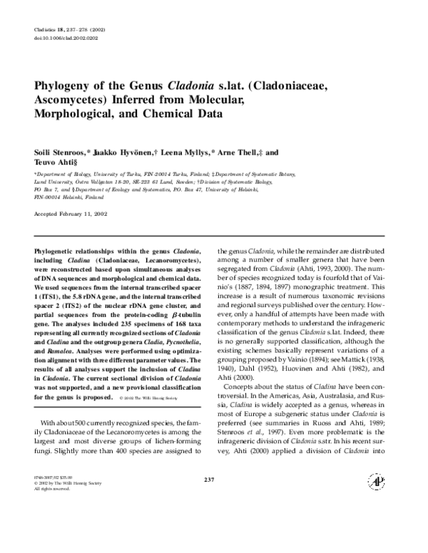 (PDF) Phylogeny of the Genus Cladonia s.lat. (Cladoniaceae, Ascomycetes ...