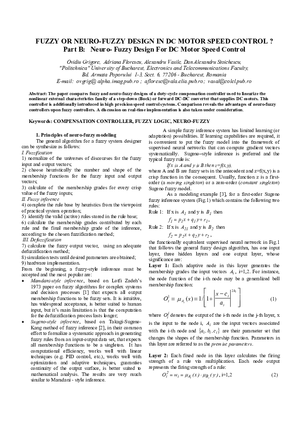 (PDF) FUZZY OR NEURO-FUZZY DESIGN IN DC MOTOR SPEED CONTROL?