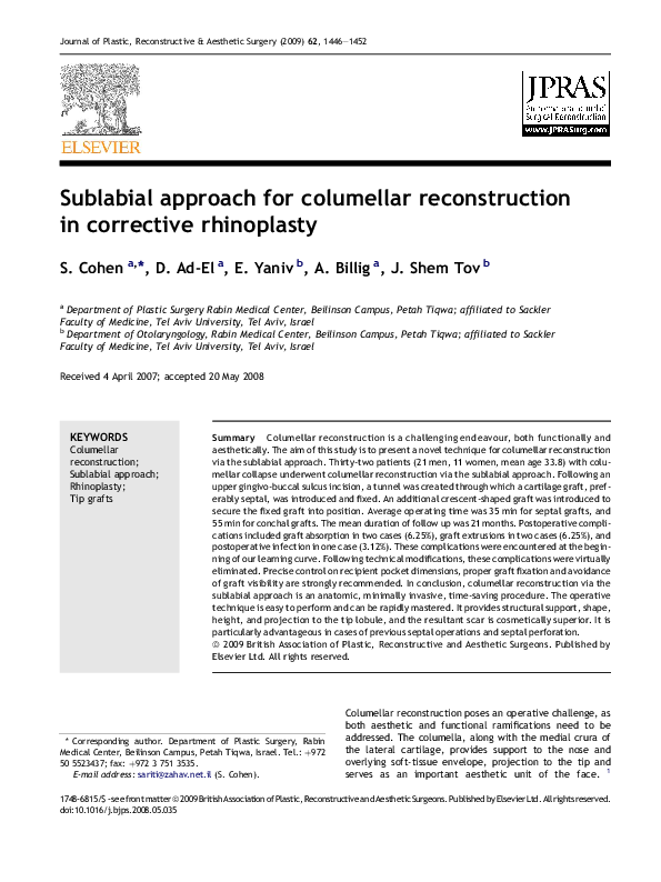 (PDF) Sublabial approach for columellar reconstruction in corrective ...