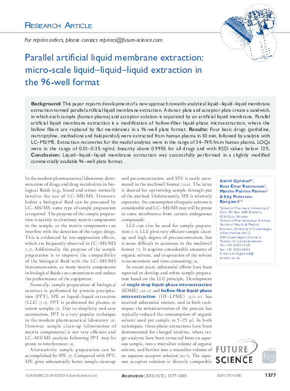 (PDF) Parallel artificial liquid membrane extraction: micro-scale ...