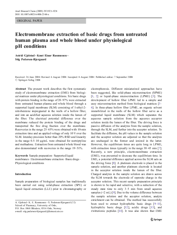 (PDF) Electromembrane extraction of basic drugs from untreated human ...