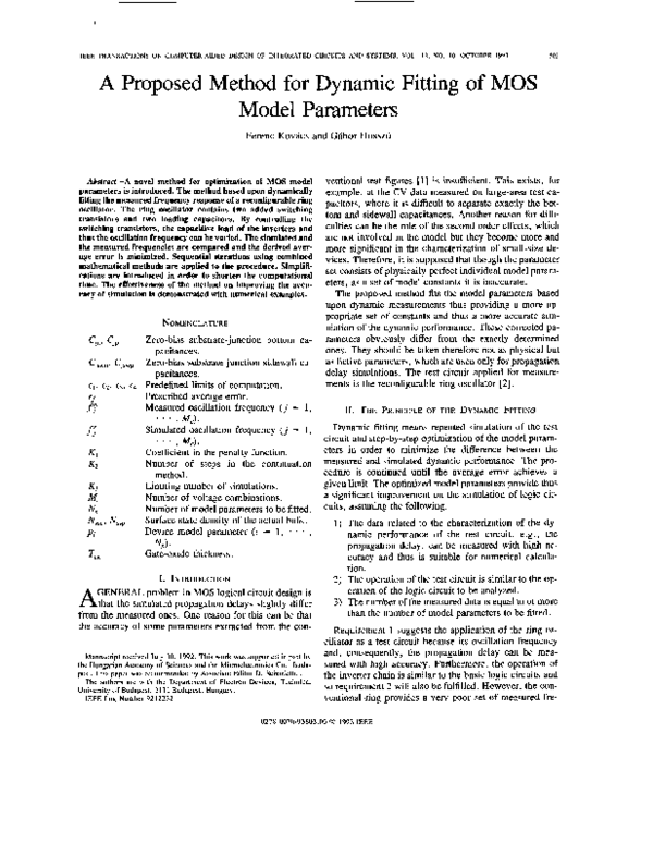 A Proposed Method For Dynamic Fitting Of Mos Model Parameters
