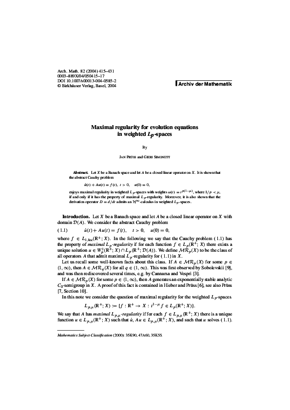 Pdf Maximal Regularity For Evolution Equations In Weighted L P Spaces Gieri Simonett