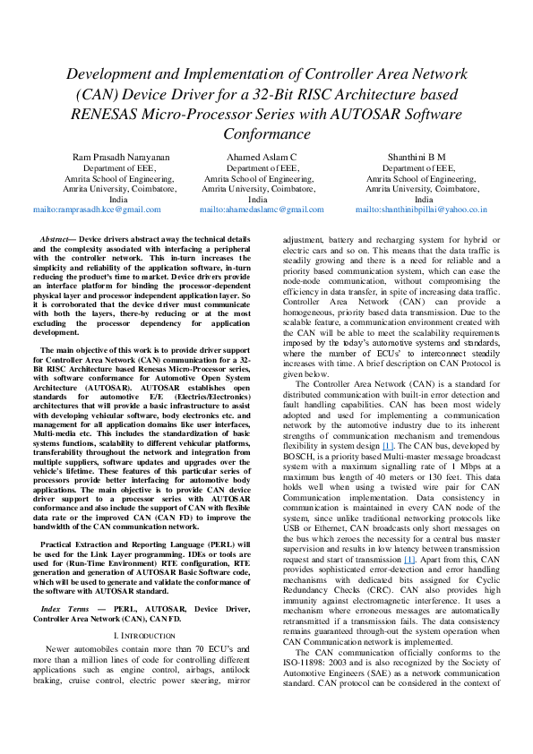 (PDF) Development and Implementation of Controller Area Network CAN Device Driver