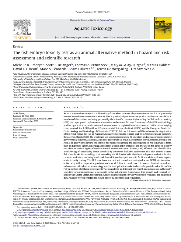 (PDF) The fish embryo toxicity test as an animal alternative method in ...