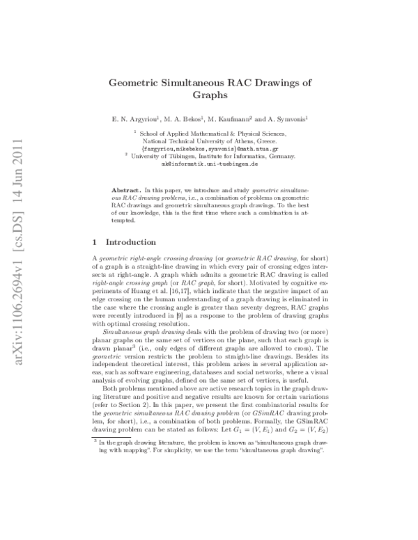 (PDF) Geometric RAC Simultaneous Drawings of Graphs