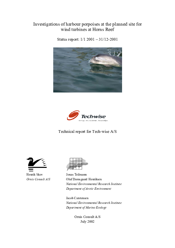 (PDF) Investigations of harbour porpoises at the planned site for wind ...