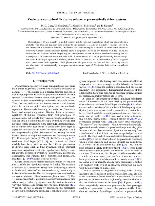 (PDF) Coalescence cascade of dissipative solitons in parametrically driven systems