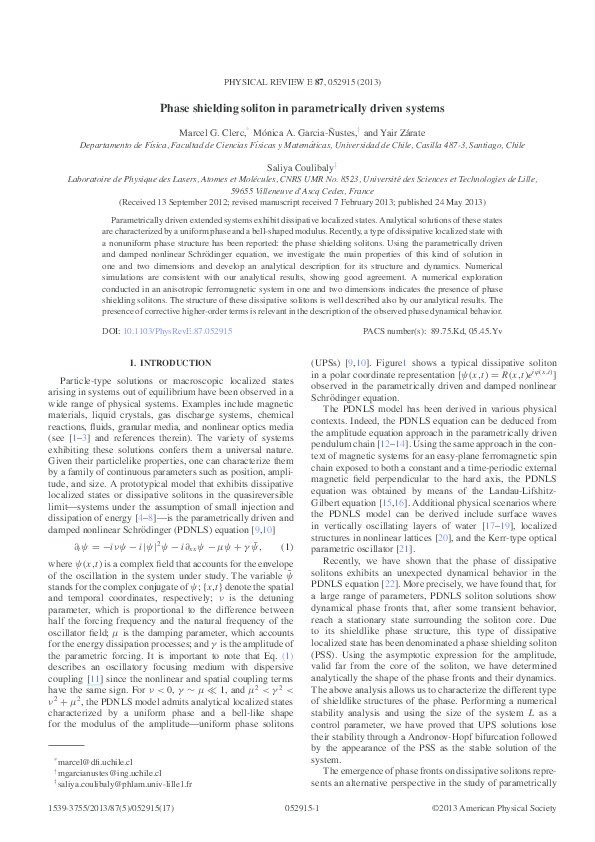 Pdf Phase Shielding Soliton In Parametrically Driven Systems Marcel Clerc