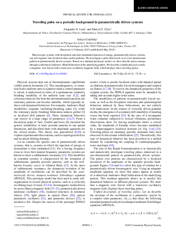 (PDF) Traveling pulse on a periodic background in parametrically driven systems