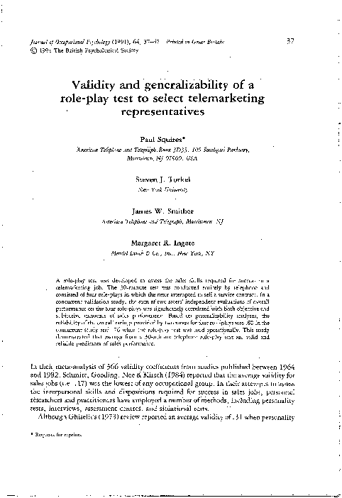 (PDF) Validity and generalizability of a role-play test to select ...