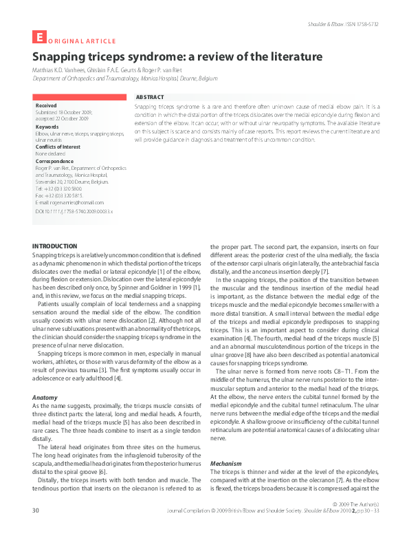 (PDF) Snapping triceps syndrome: a review of the literature