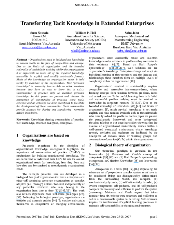 (PDF) Transferring Tacit Knowledge in Extended Enterprises